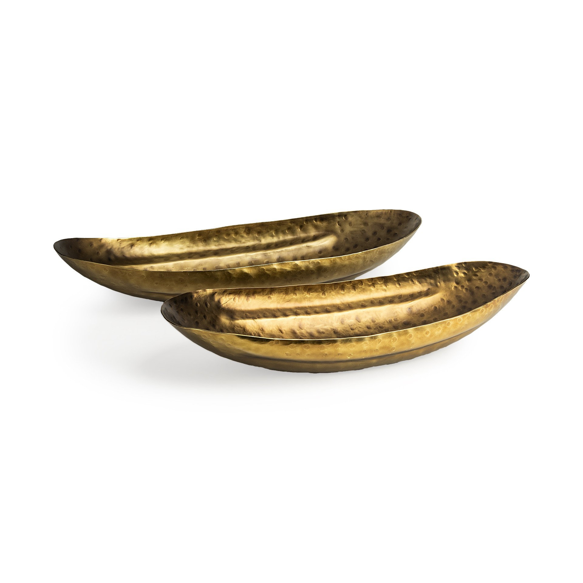 Cozy Collective Set of Two Gold Hammered Metal Boat Shaped Decorative ...