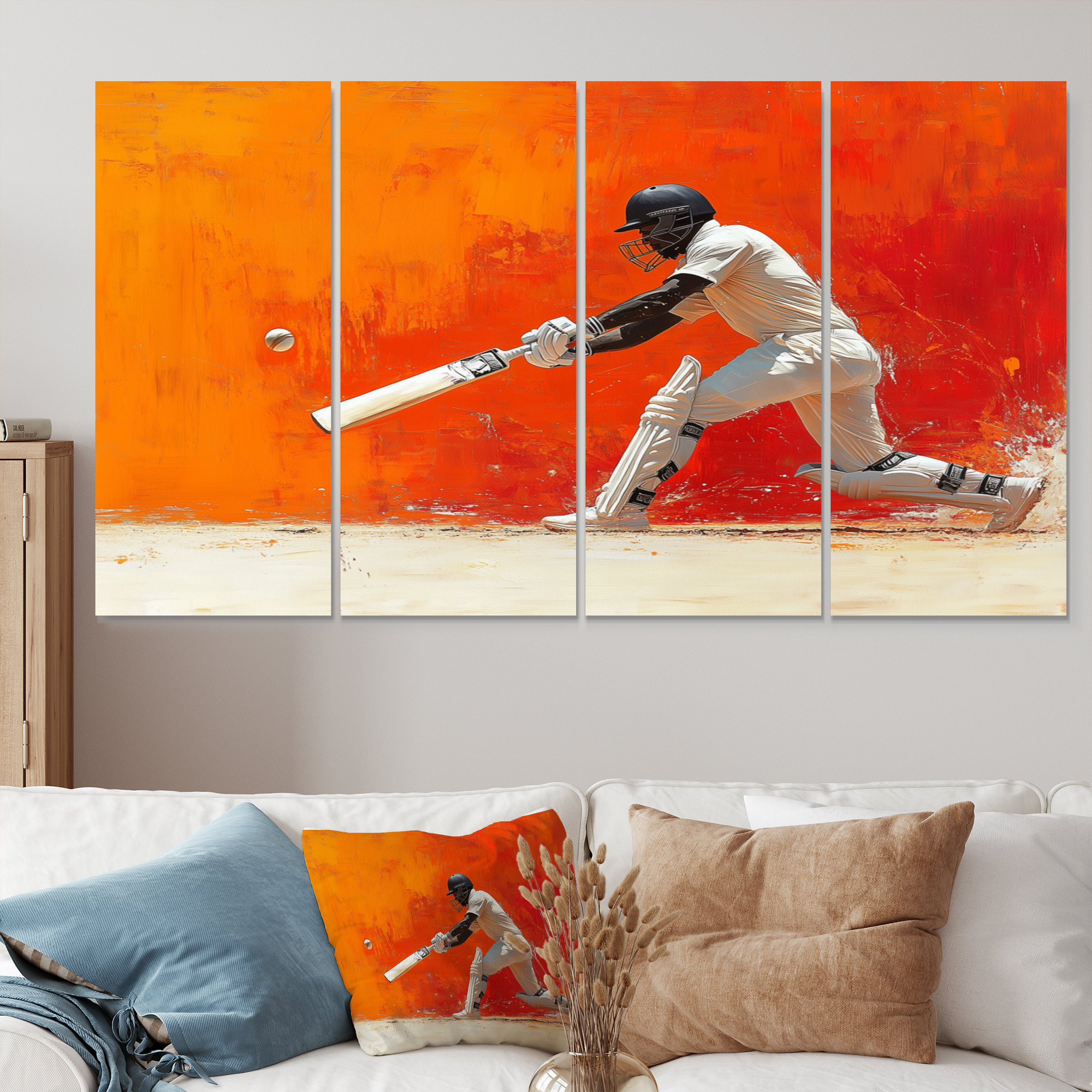 Winston Porter Orange And White Sport Cricket Cover Drive - Cricket ...