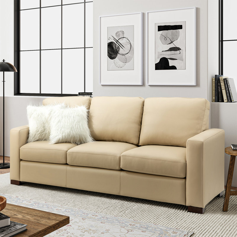 Latitude Run® Turk 83.46" Genuine Leather Square Arm Sofa & Reviews ...