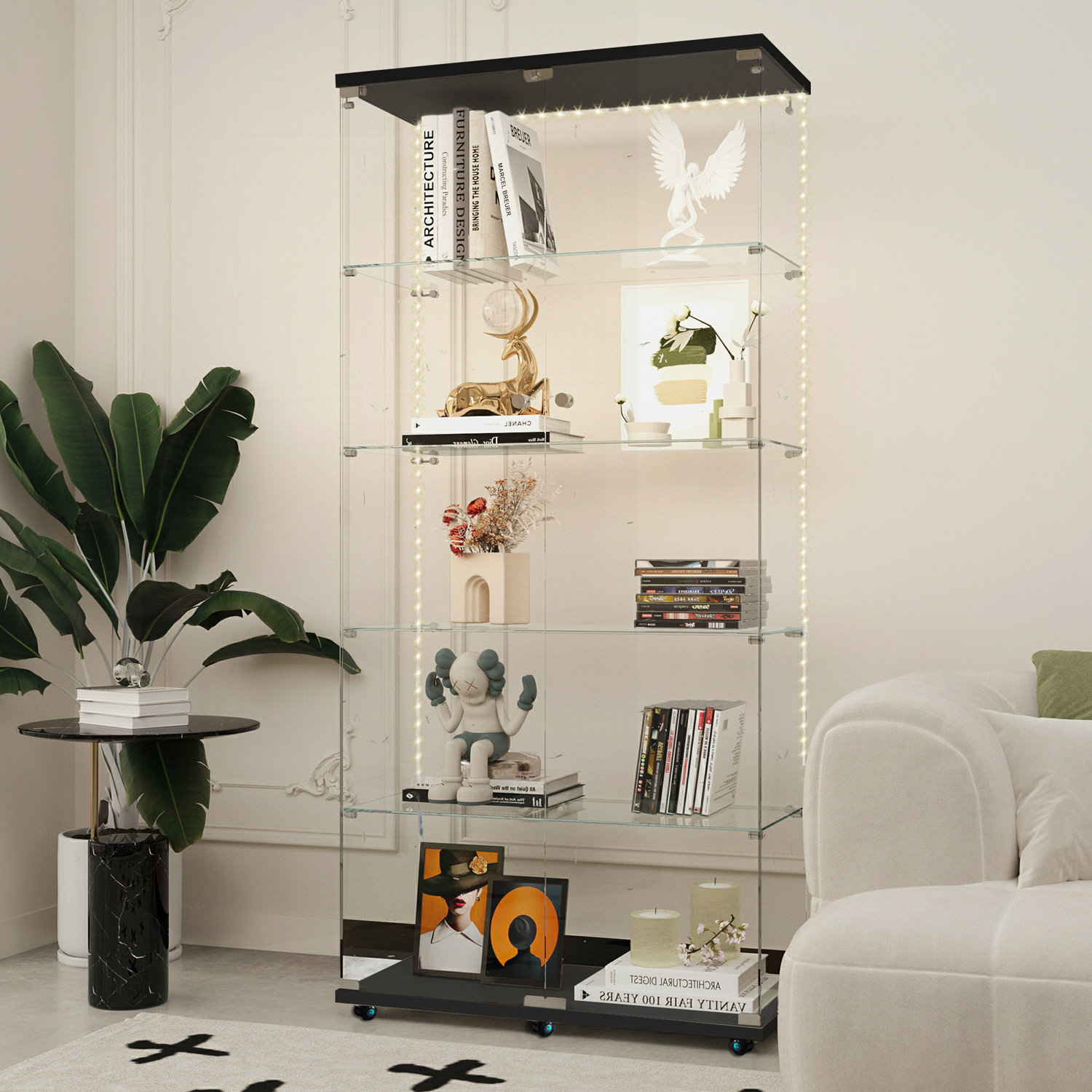 Latitude Run® Versatile Tempered Glass Cabinet with Lock and Bluetooth ...