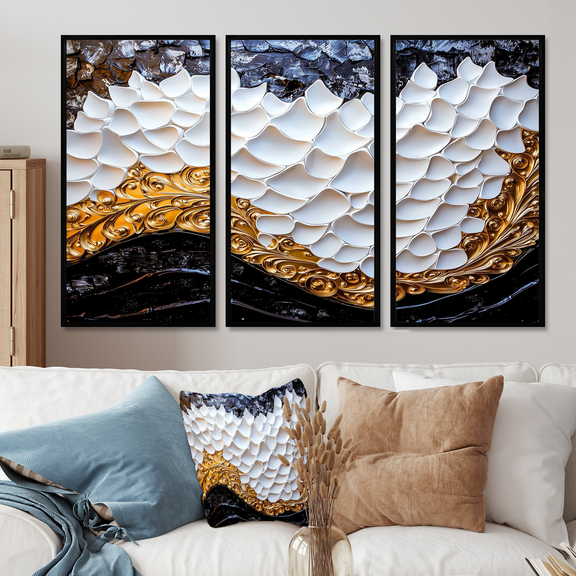 Latitude Run® Cubic Wave White And Golden Underwater I - Abstract ...