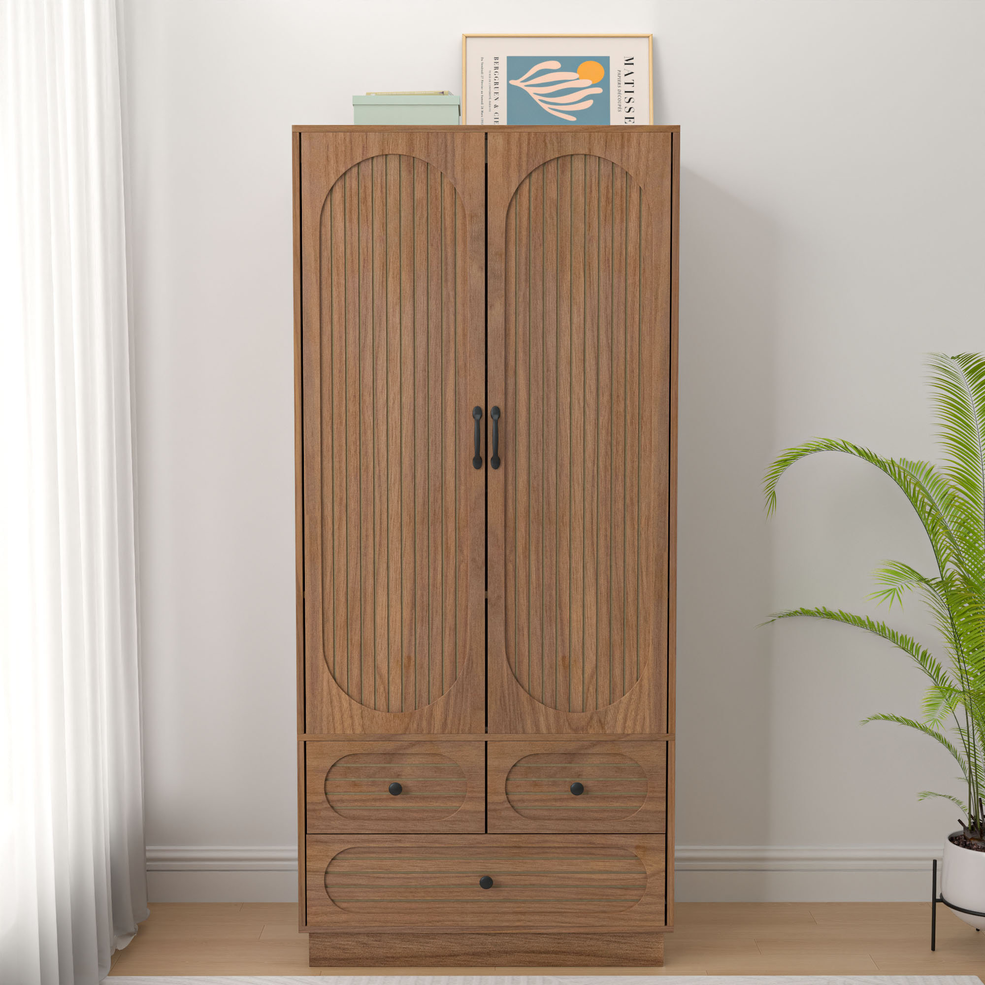 Millwood Pines Armoire Wardrobe Closet, Wardrobe Armoire With 3 Drawers ...