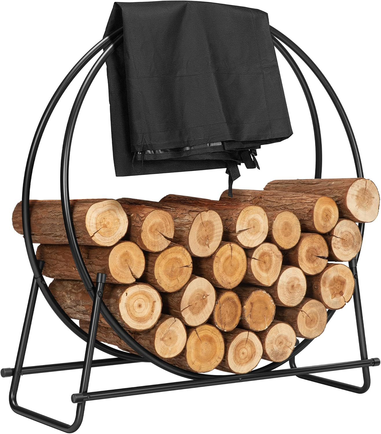 Arlmont & Co. 30 Inches Round Log Rack With Cover | Wayfair
