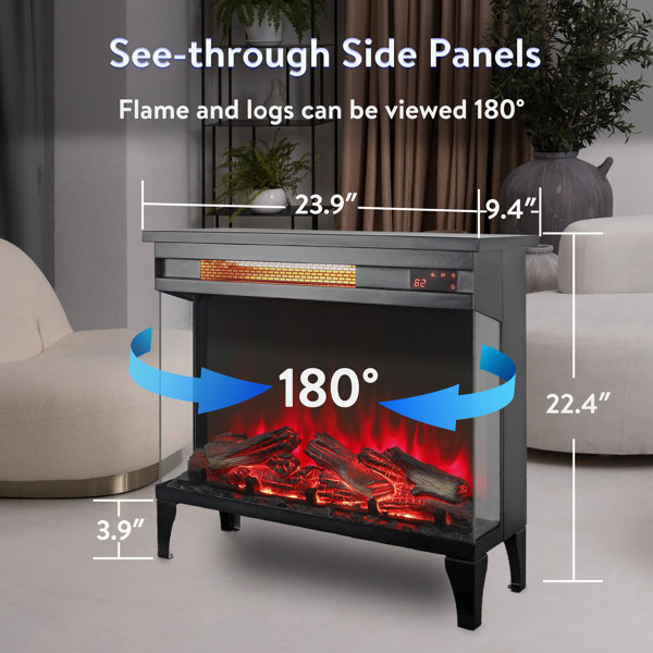 Alcott Hill® 24 Inch Three Sided Glass Electric Fireplace With Feet ...