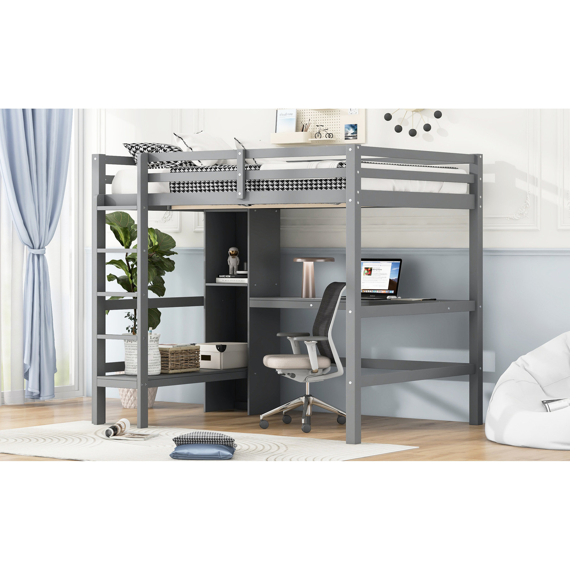 Harriet Bee Gray Full Loft Bed With Built - In Desk And Multifunction ...