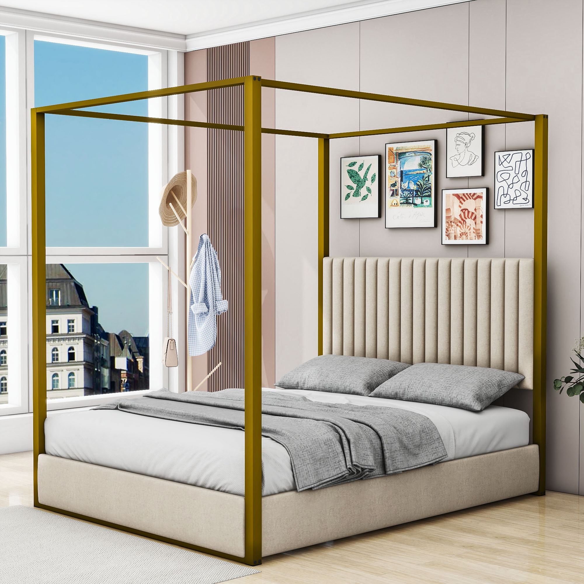 Mercer41 Wycliffe Queen Upholstered Canopy Platform Bed With Headboard