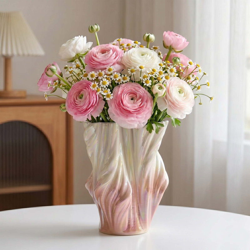 Wade Logan® Ceramic Table Vase With Pearlescent Glaze, Sculptural Wave ...