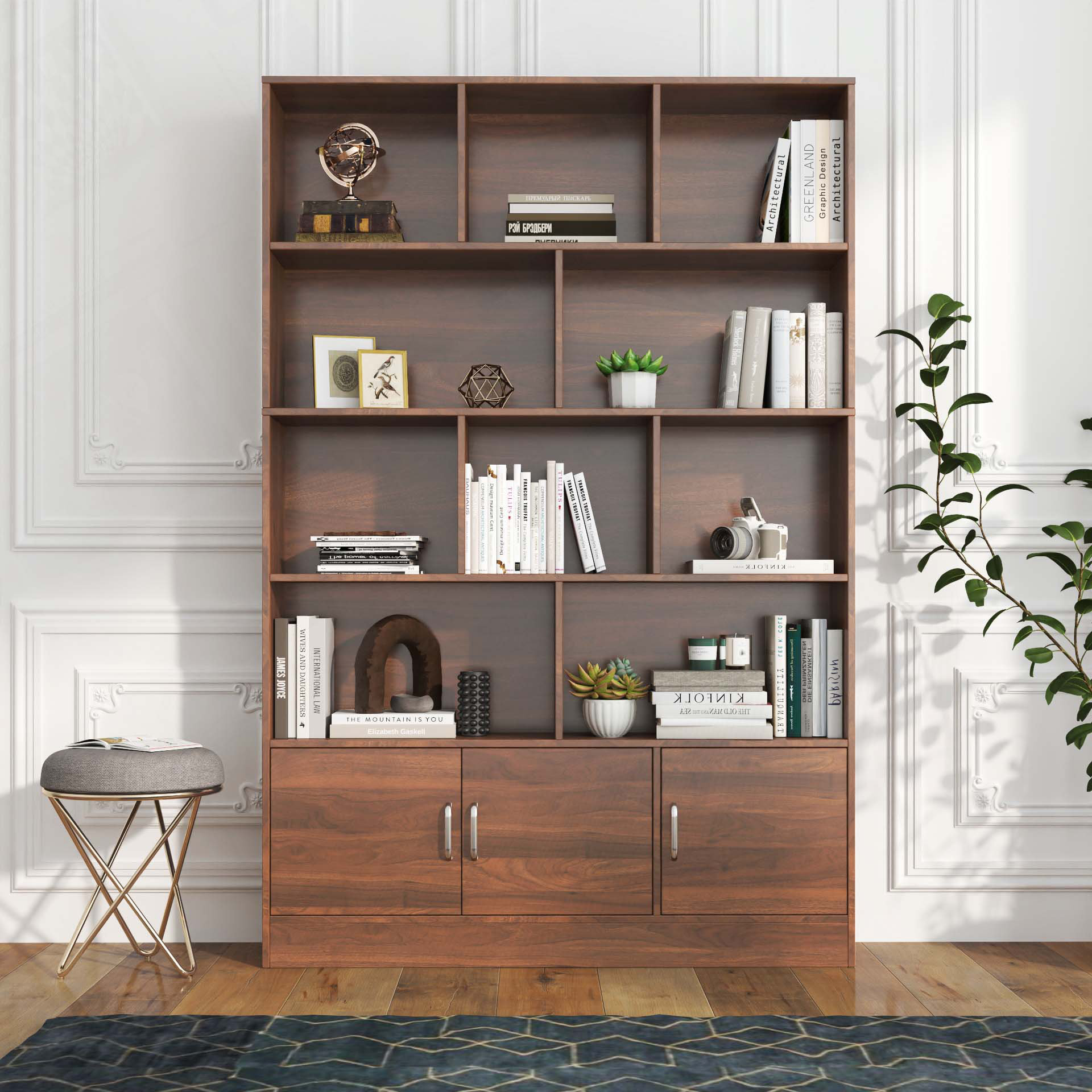 Latitude Run® 70.87" Tall Bookshelf with 10 Cubes and 3 Doors, 4-Tier ...