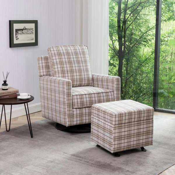 WOVENBYRD Camelot Glider Swivel Chair And Ottoman Set - Brown And Gray ...