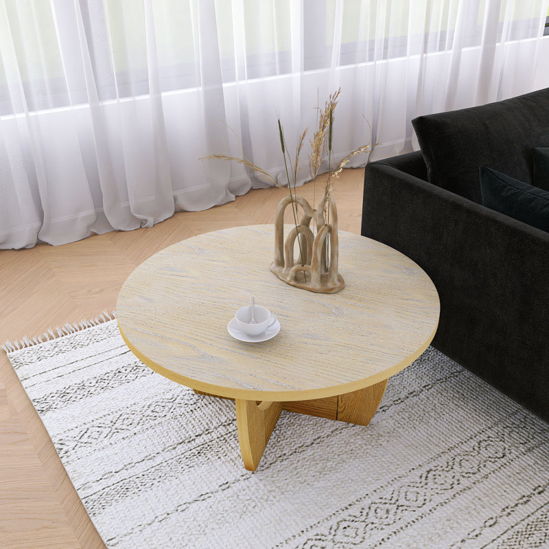 Staykiwi 36 Inch Round Wooden Coffee Table In Oak | Wayfair