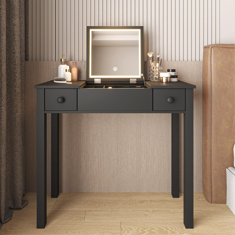Latitude Run® Black Multifunctional Vanity Desk with Flip-top Mirror 3 ...