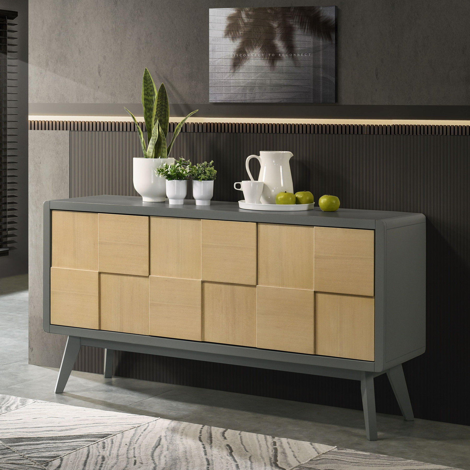 George Oliver Blayde Light Gray & Natural Finish Server | Wayfair