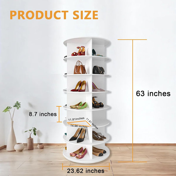 Latitude Run® Rotating Shoe Rack Tower 7-Tier Handbag Storage Organizer ...