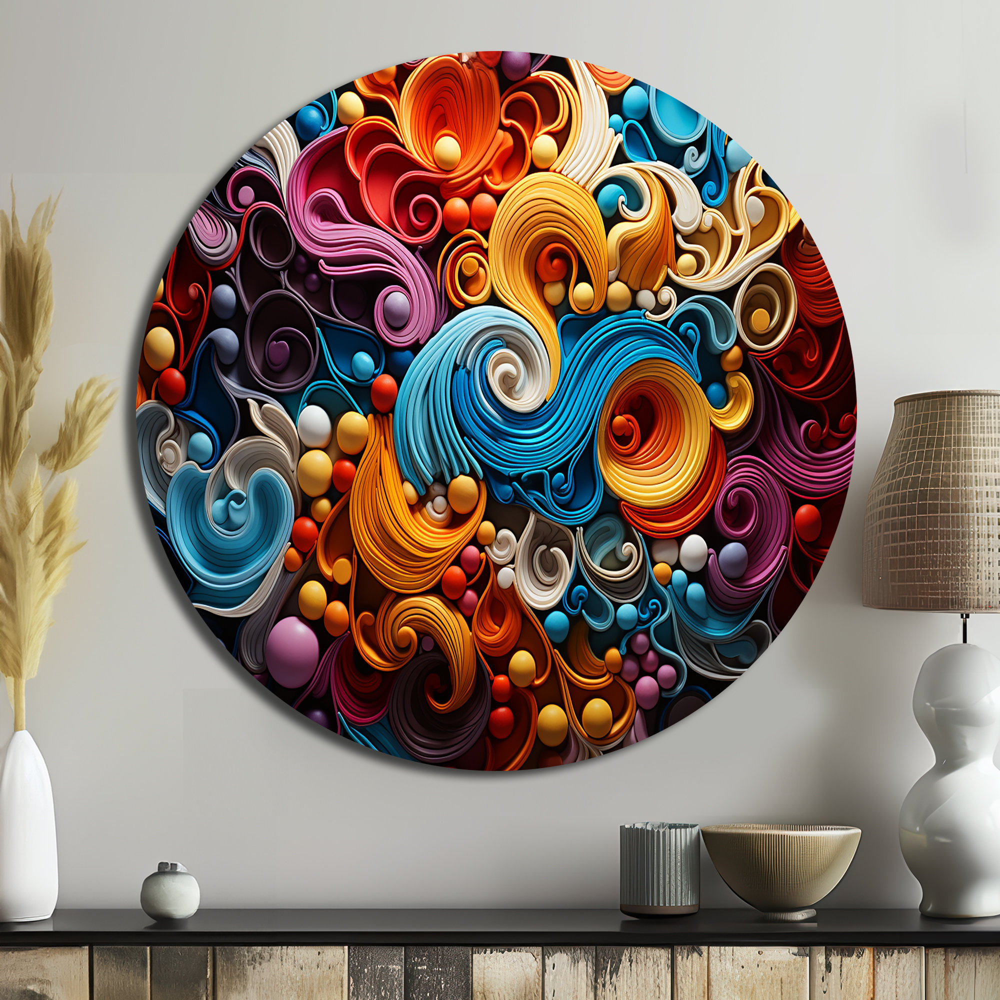 Design Art Opt Art Vibrant Illusions I - Abstract Round Metal Art | Wayfair