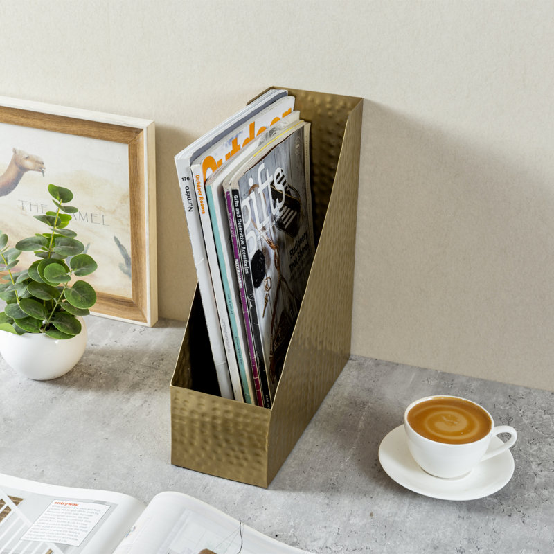 Ebern Designs Mandrona Gold Metal Desk Magazine Holder Rack | Wayfair