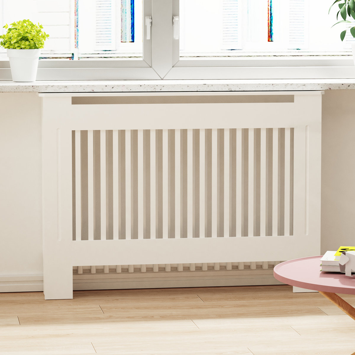 LUVODI Tall Vertical Slats Radiator Cover Wood Cabinet Modern Radiators ...
