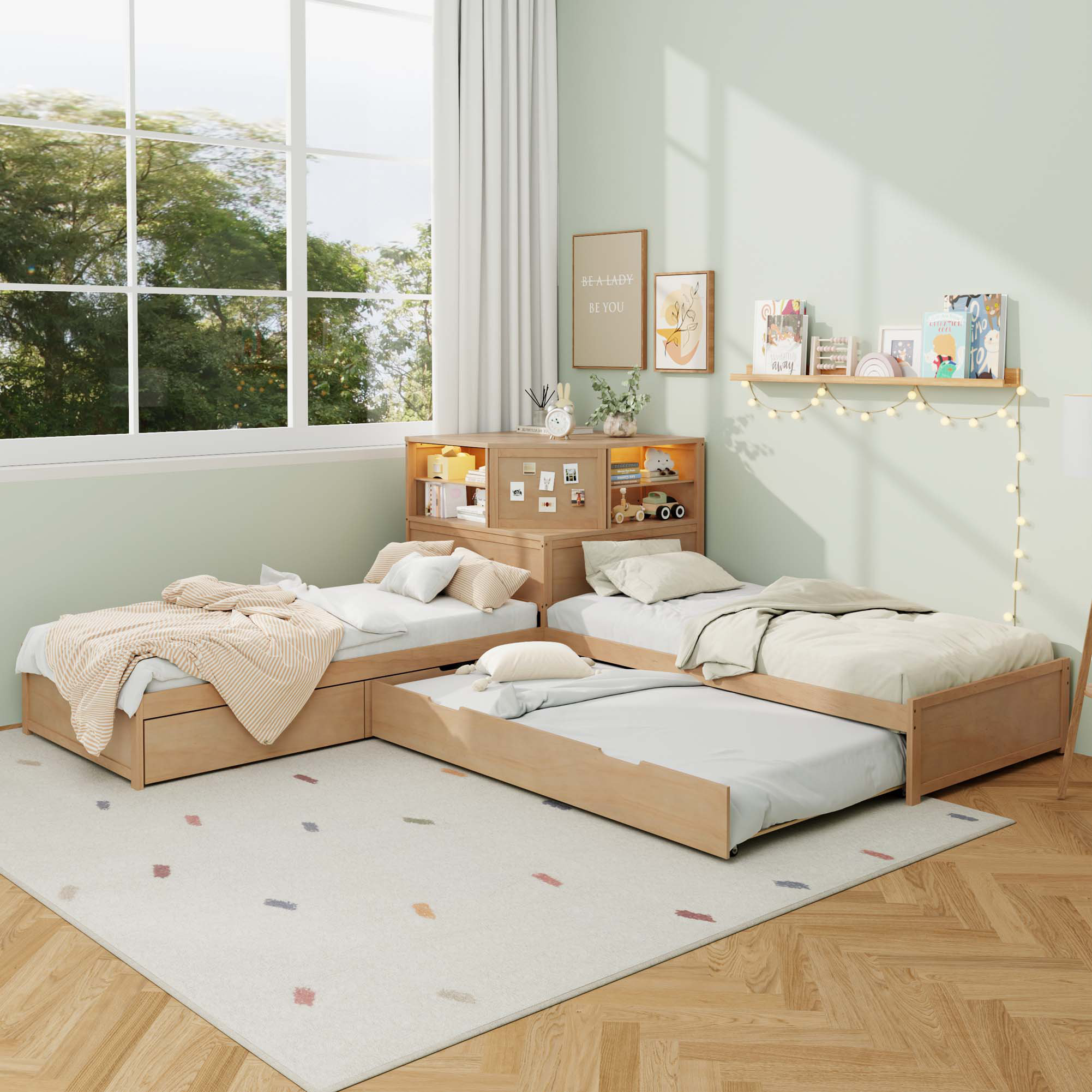 Red Barrel Studio® L-Shaped Combination Bed With Trundle And Drawer,3 ...