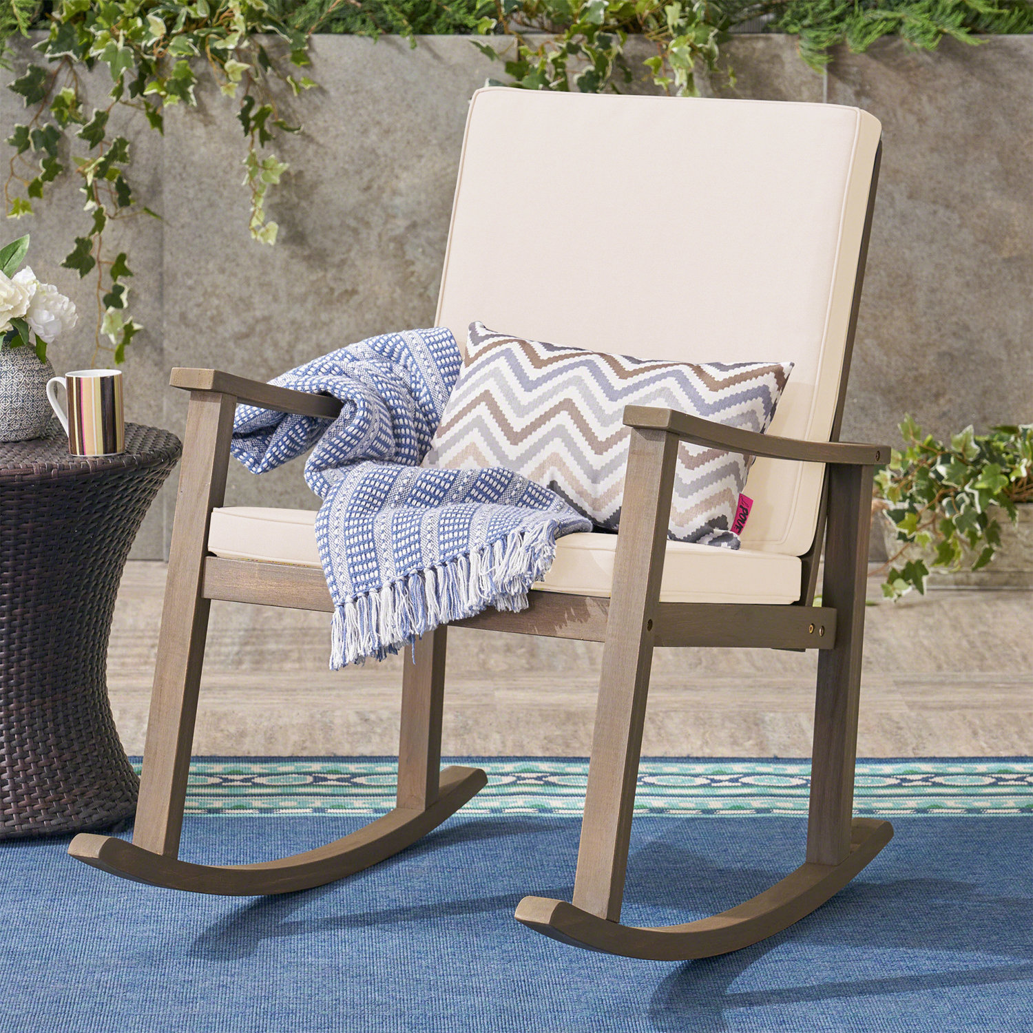Dovecove Outdoor wooden Rocking Chair with Soft Cushions - Wayfair Canada