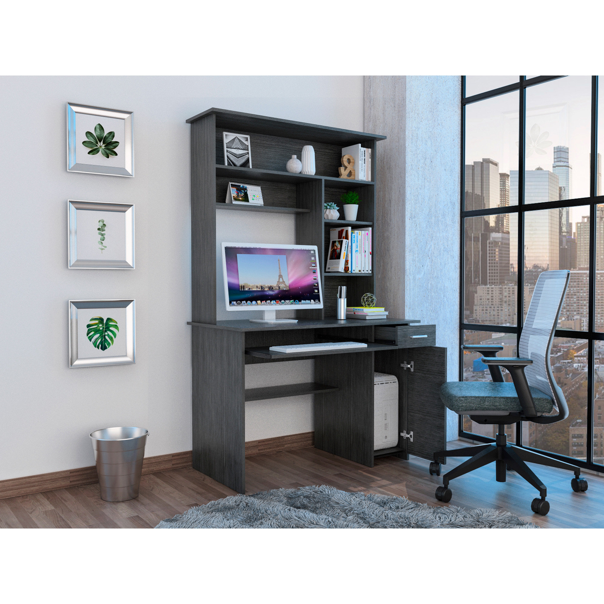 Latitude Run® Compu 180 Hutch Desk, Multiple Shelves, Keyboard Tray ...