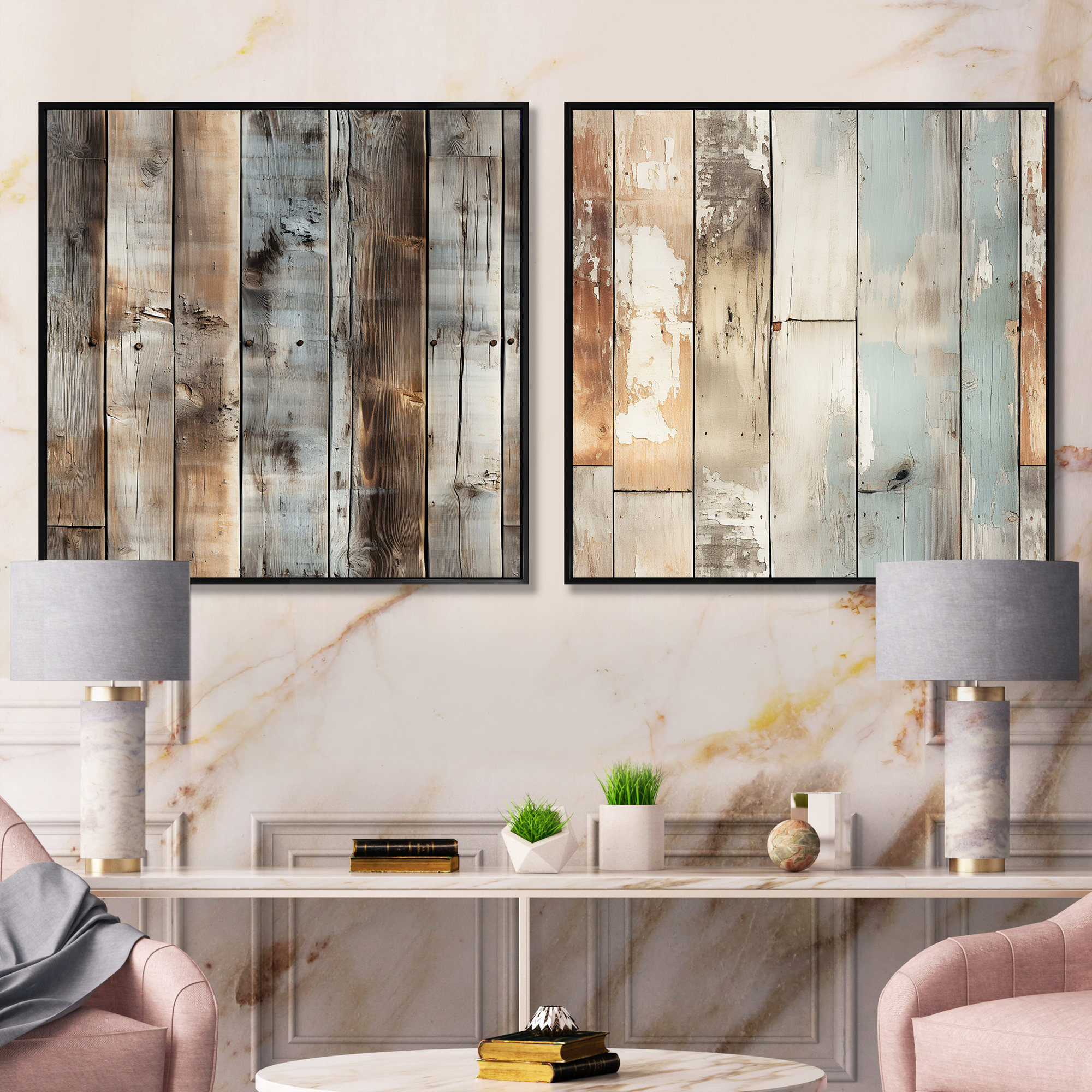 Design Art Rustic Farmhouse Wooden Planks - Abstract Square Collage Set ...