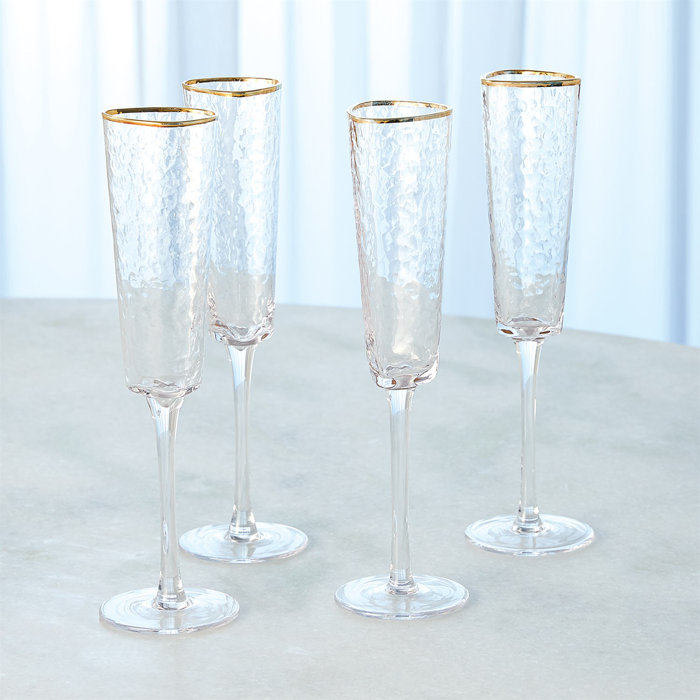 Global Views Hammered Champagne Glass-Clear w/Gold Rim & Reviews | Wayfair