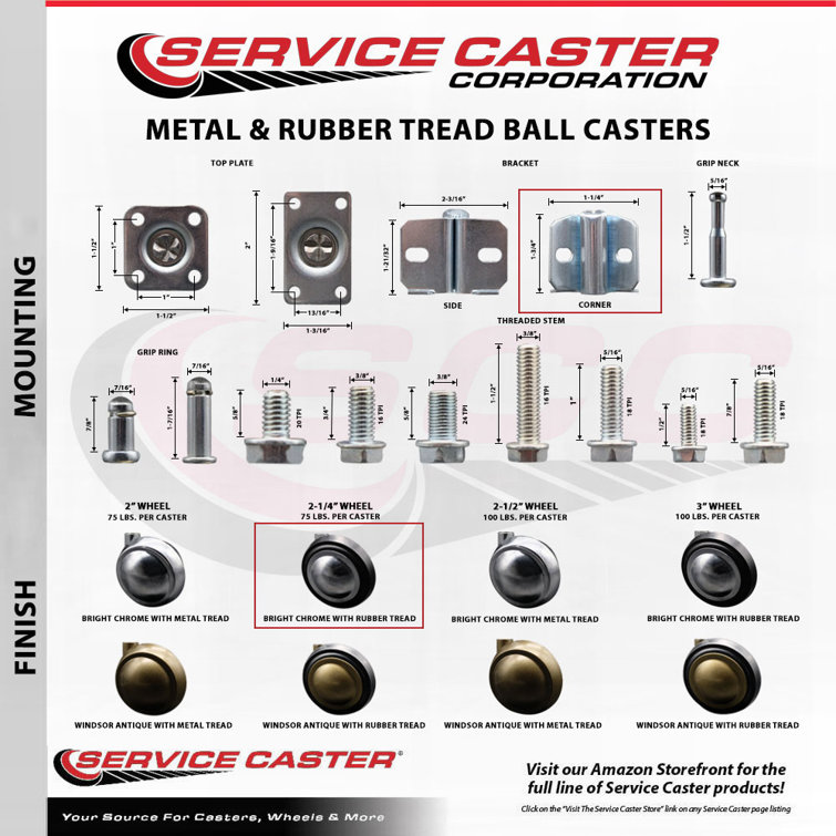 Service Caster 2.25 Inch Bright Chrome Soft Tread Ball Caster – Corner ...
