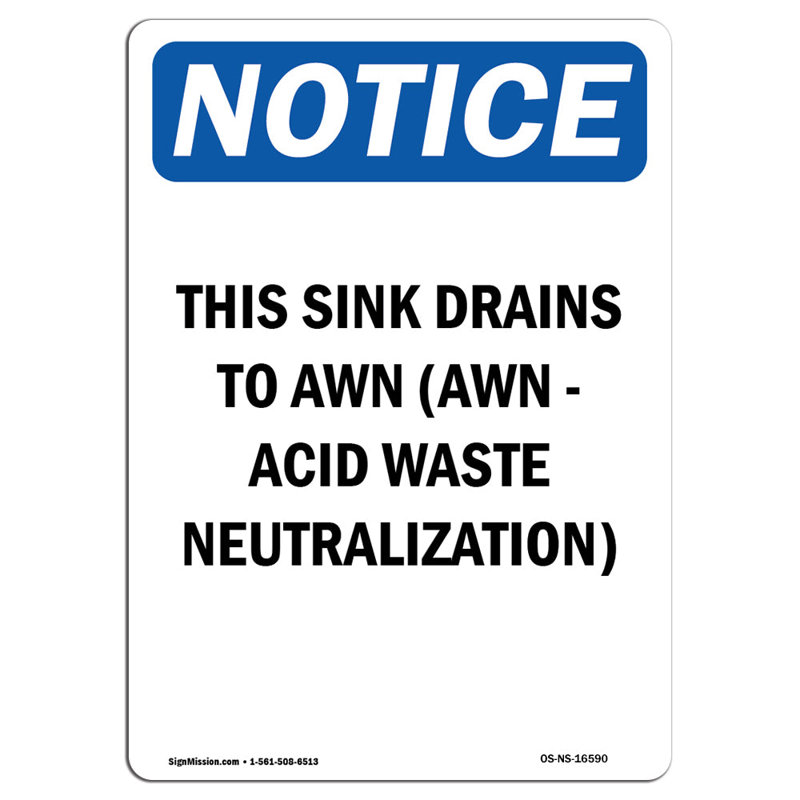 SignMission Sink Drain Awn Acid Waste Neutralization Sign | Wayfair