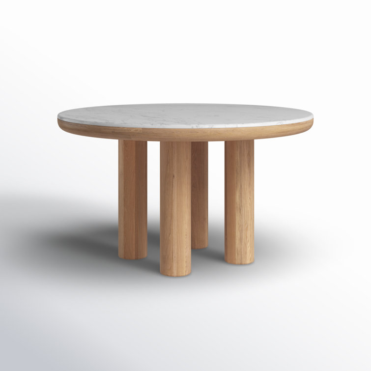 Joss & Main Nell Round Marble Top Solid Wood Base Dining Table | Wayfair
