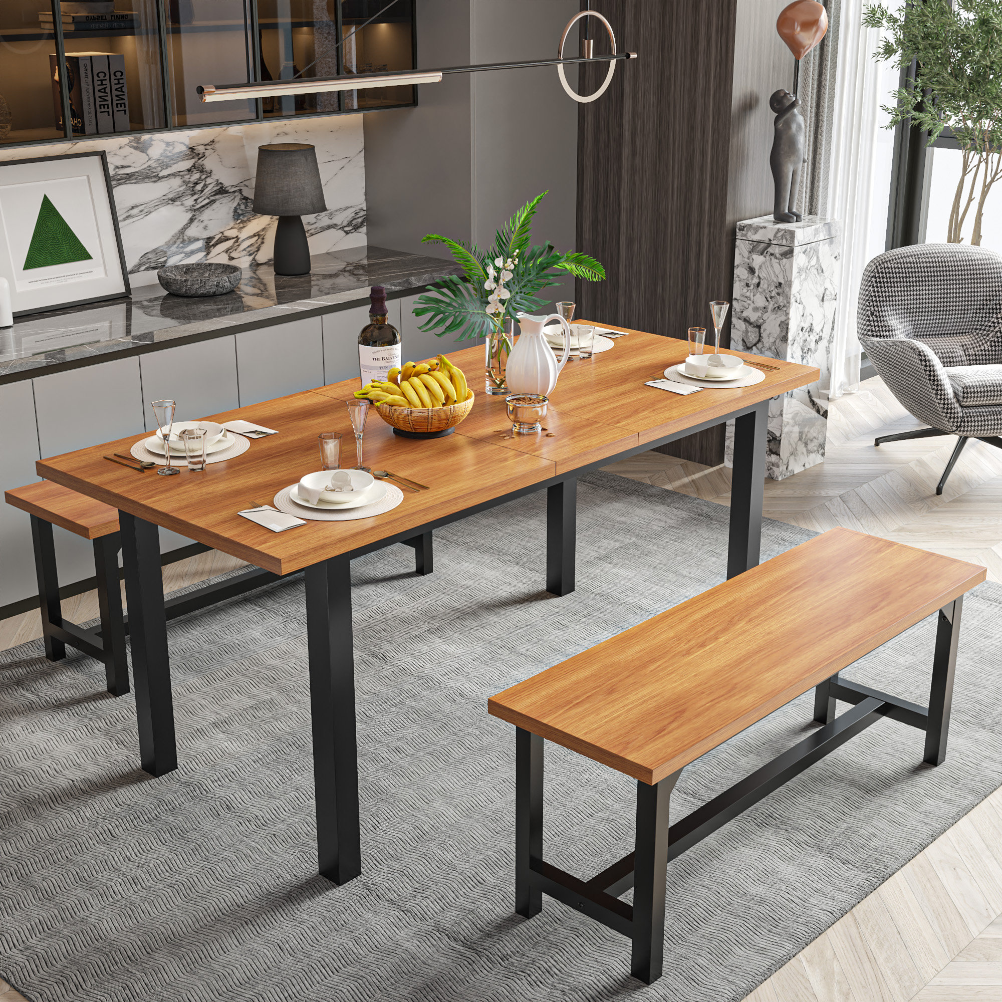 Ebern Designs Areial 62" Extendable Rectangular Kitchen Table with 2 ...