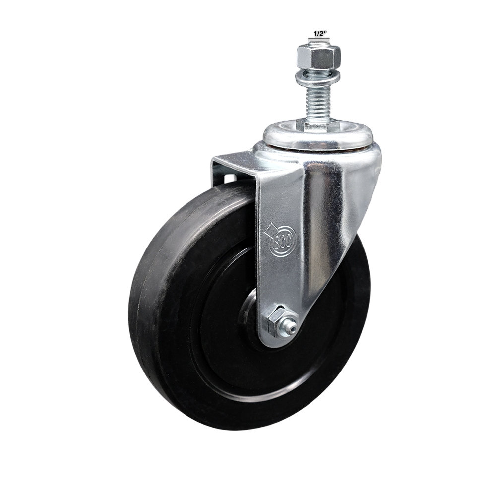 Service Caster 5 Inch SS Soft Rubber Wheel Swivel ½ Inch Threaded Stem ...