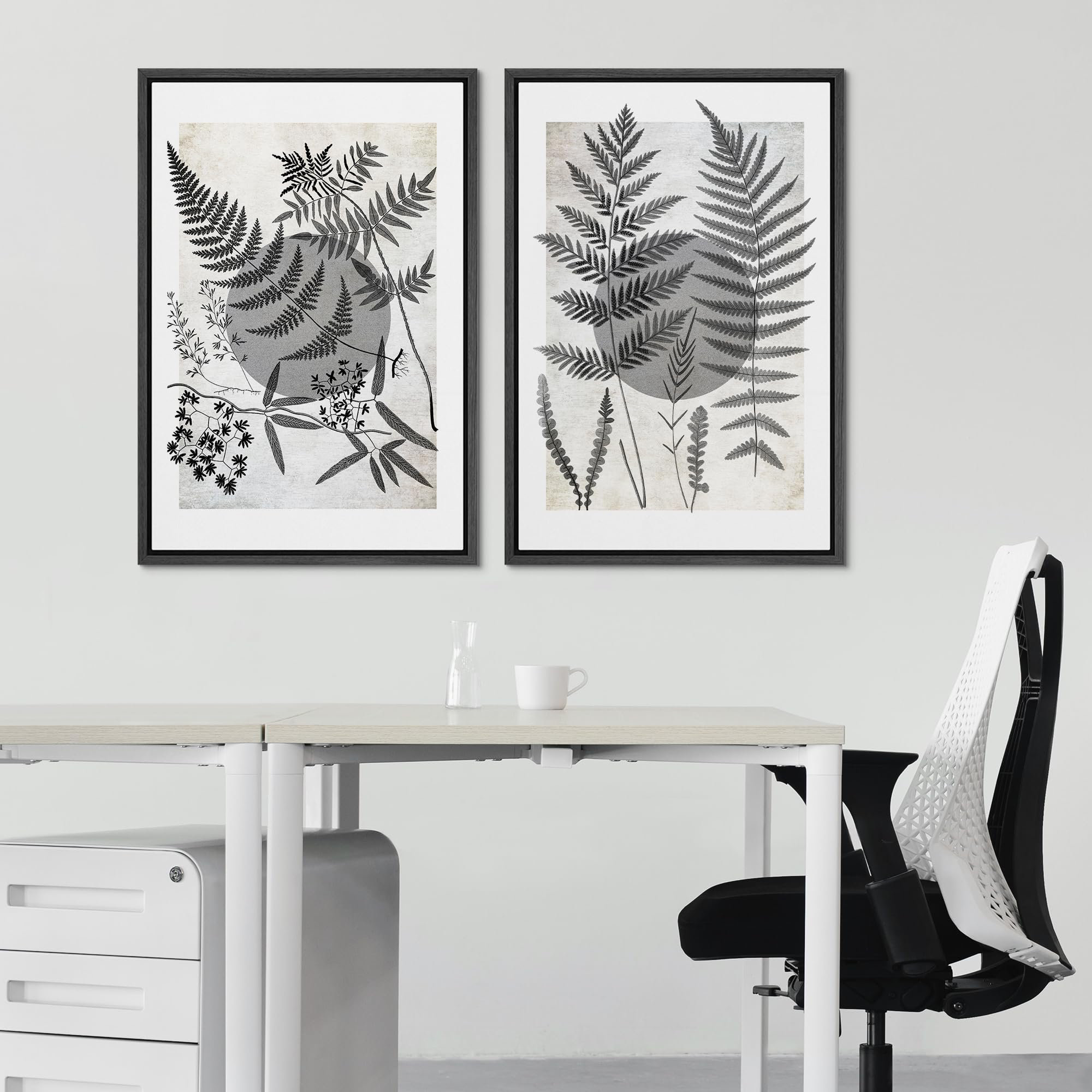 wall26 Gray Plant Ferns Neutral Botanical - Pictures Decor Wall Art ...