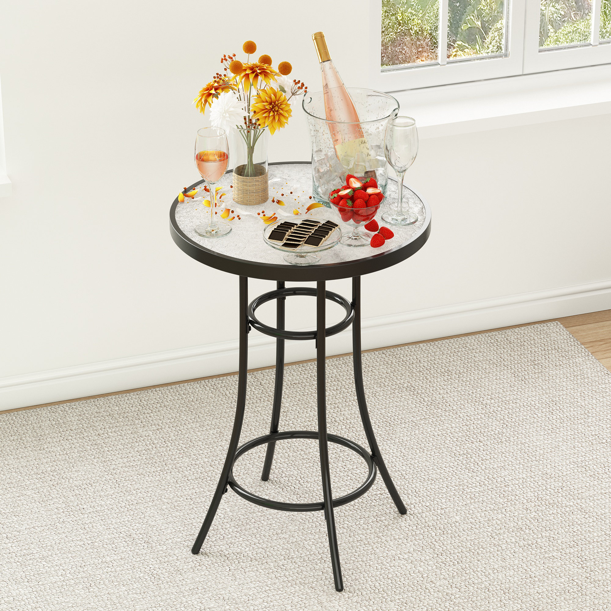 Wrought Studio 39.4" H Metal Bar Table With Glass Top | Wayfair