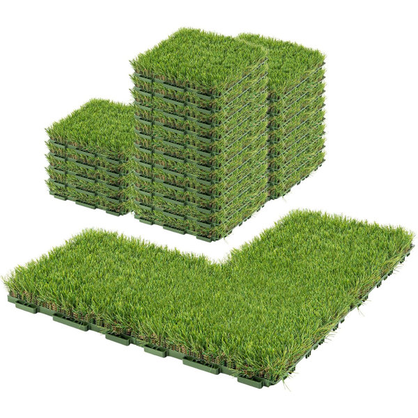 Zeki Shoggy 1.57" H Interlocking Artificial Grass Tiles, 12" X 12" 9 ...