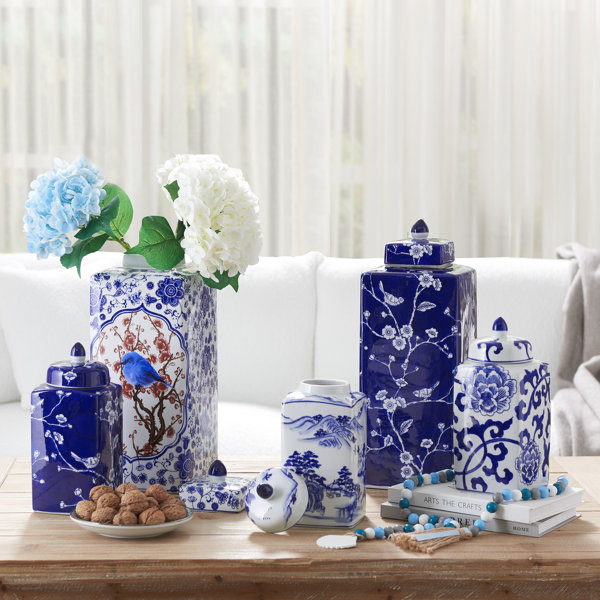 Charlton Home® Daouia 17.72" Handmade Blue White Chinoiserie Ceramic ...