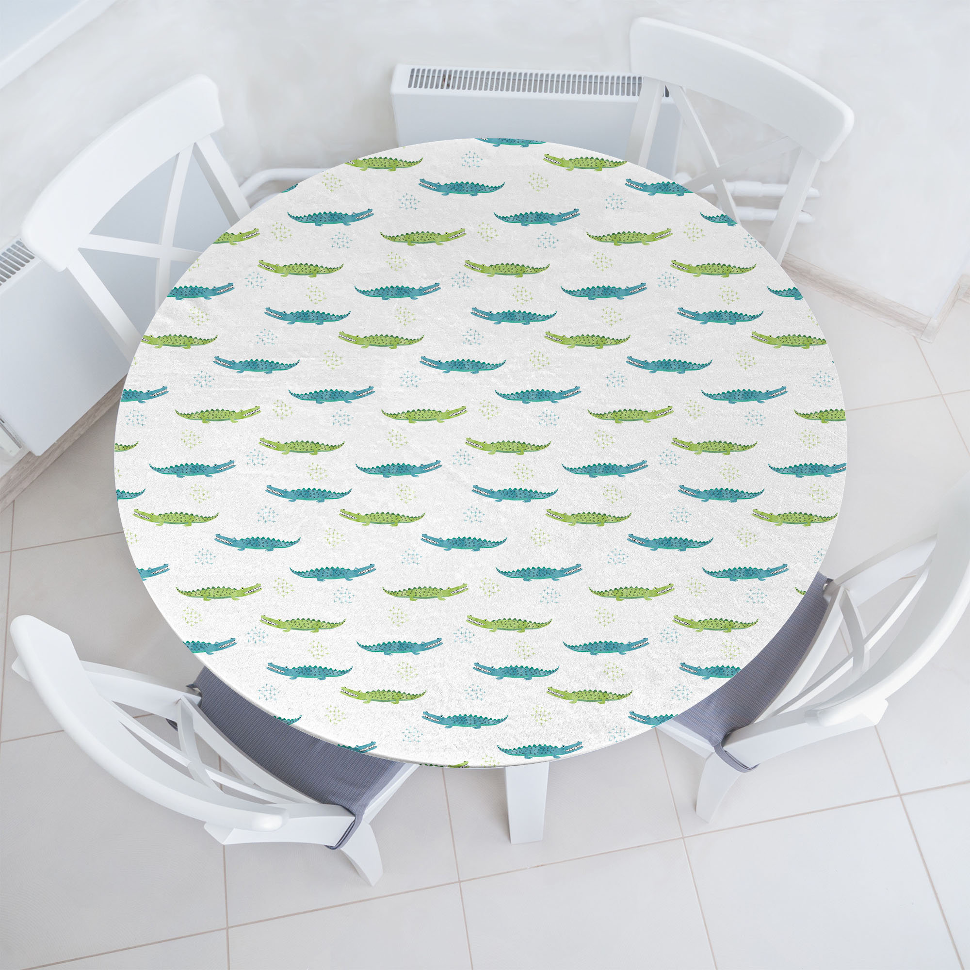 Ambesonne Alligator Fitted Round Tablecloth Pale Green and Pale Blue ...