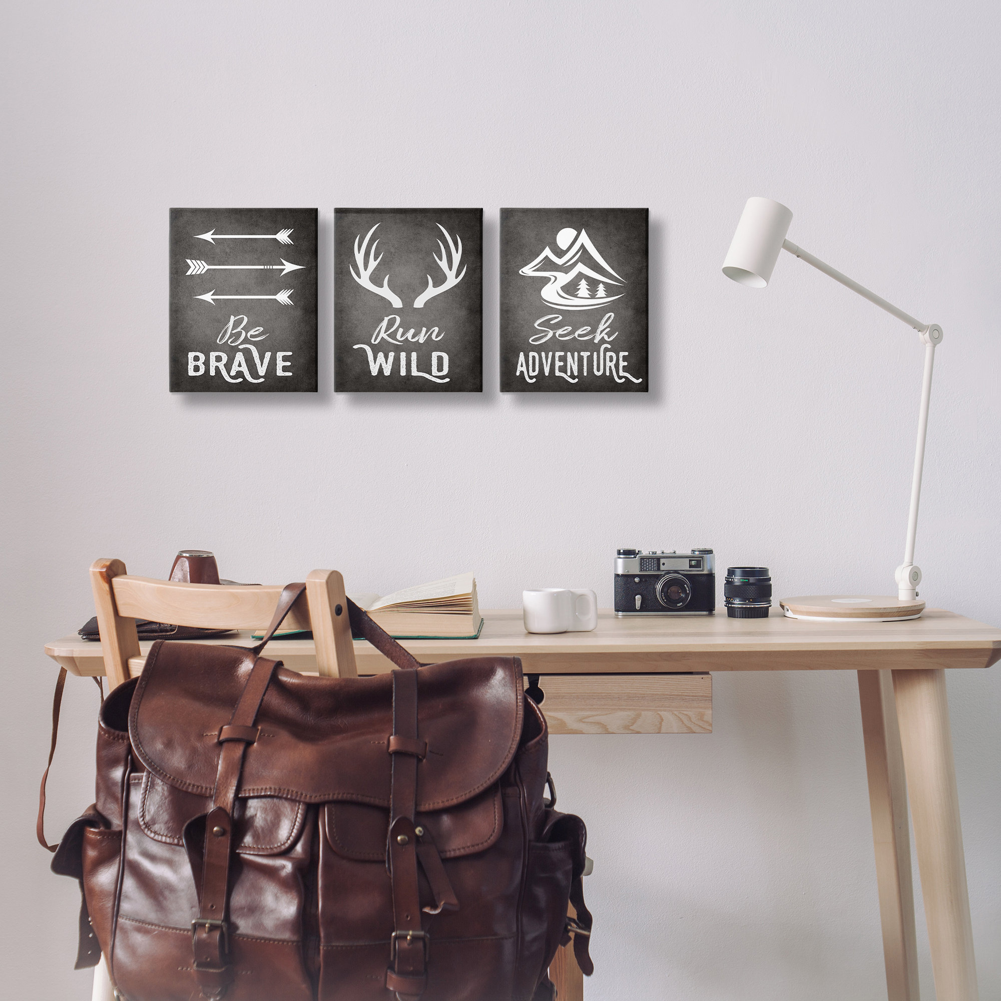 Trinx Rustic Adventure Phrases 3 PC Canvas Wall Art Set by Ashley ...