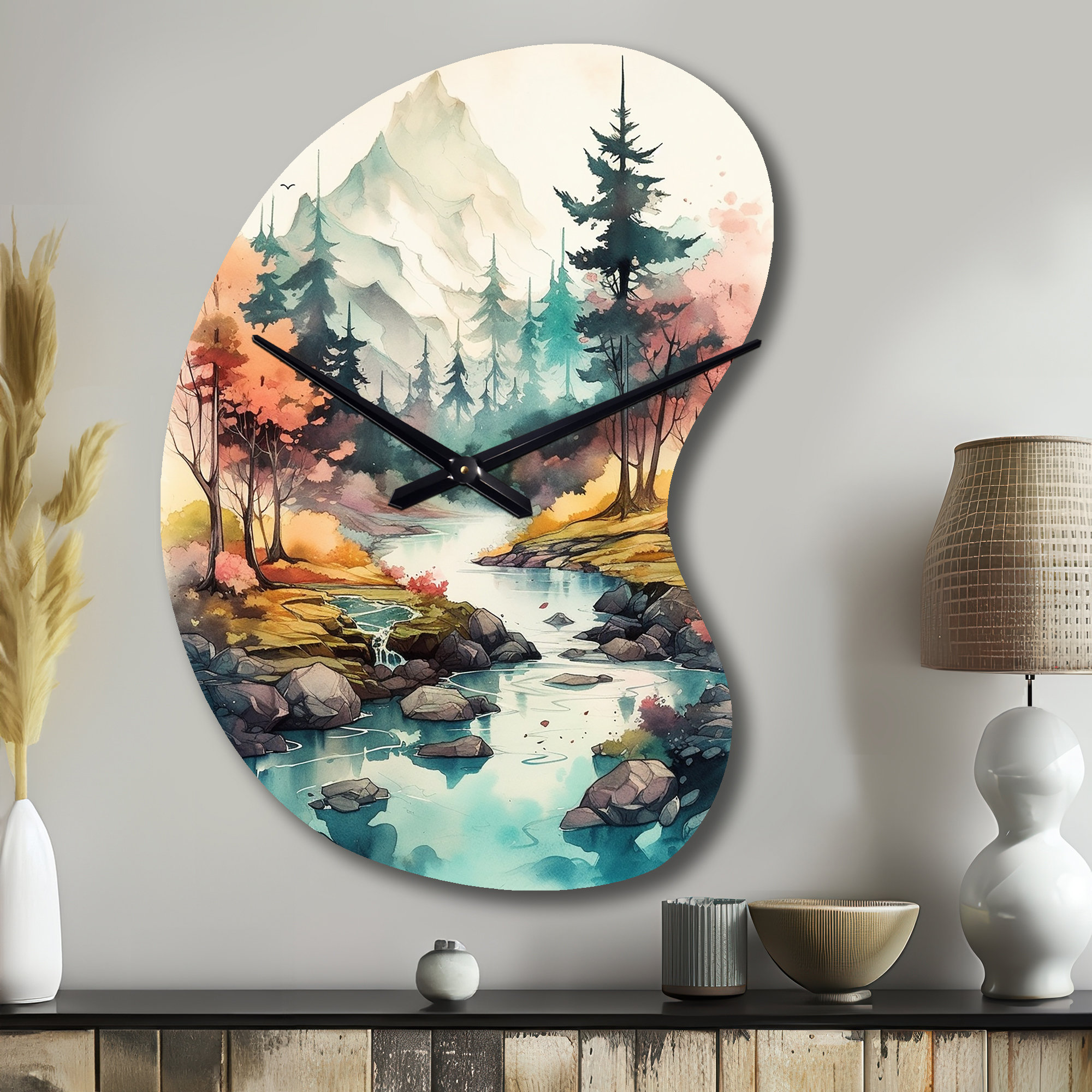 Design Art Colored Mountains And River III - Asymmetrical Traditional ...
