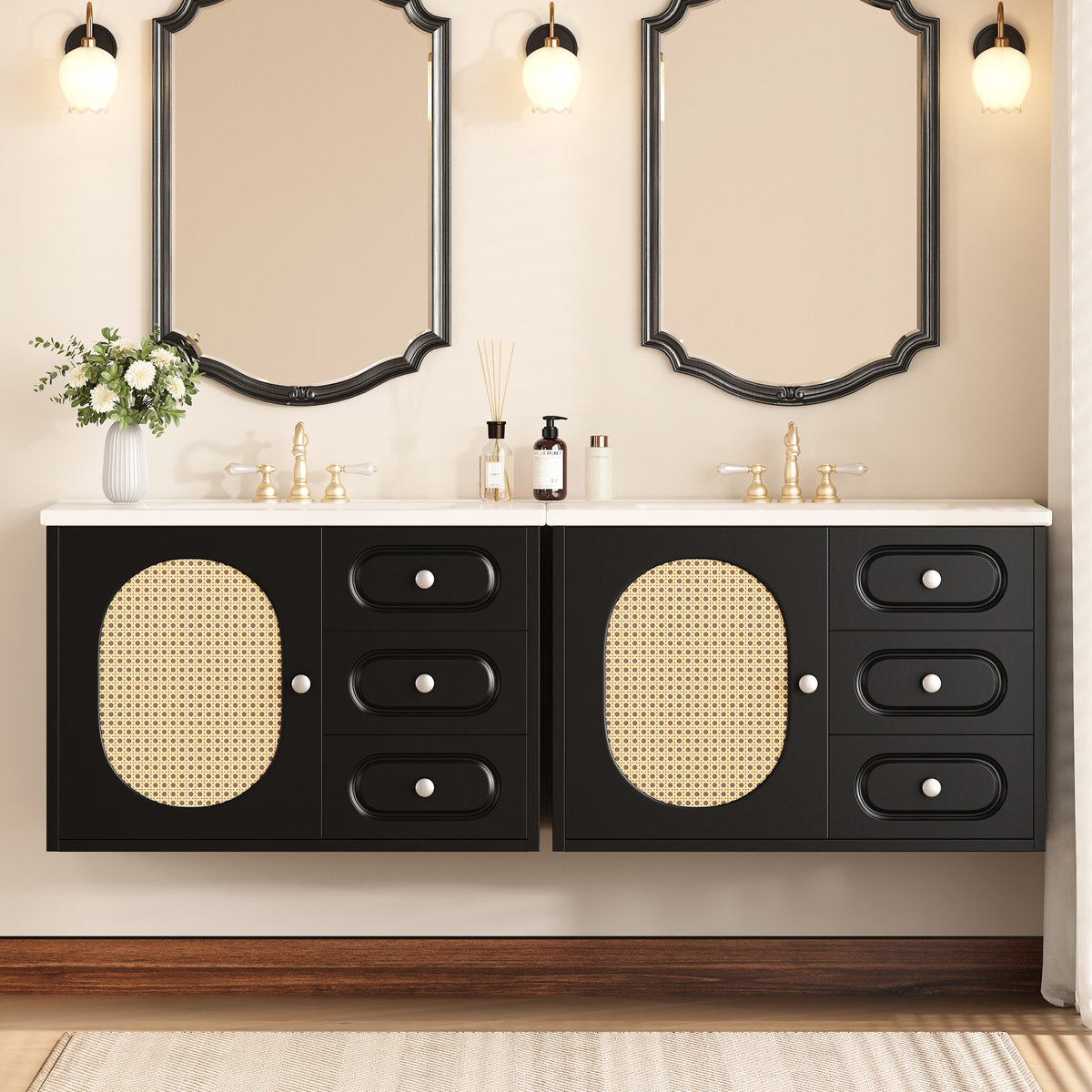 George Oliver Mid - Century Bathroom Vanity Cabinet, Glossy Ceramic ...