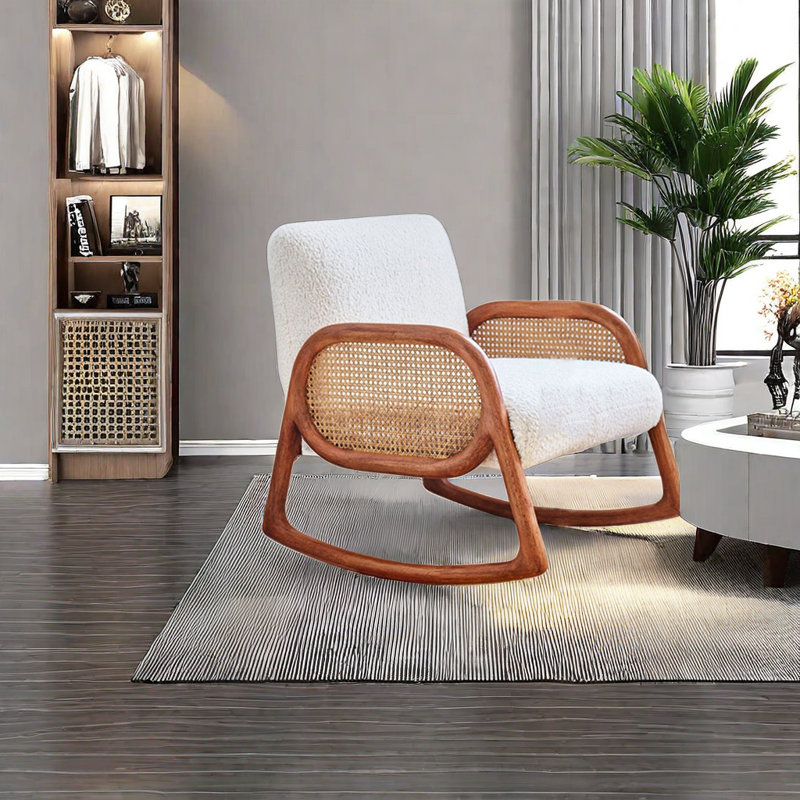 SUPROT Nordic Retro Solid Wood Nap Rattan Rocking Chair Solid Wood ...