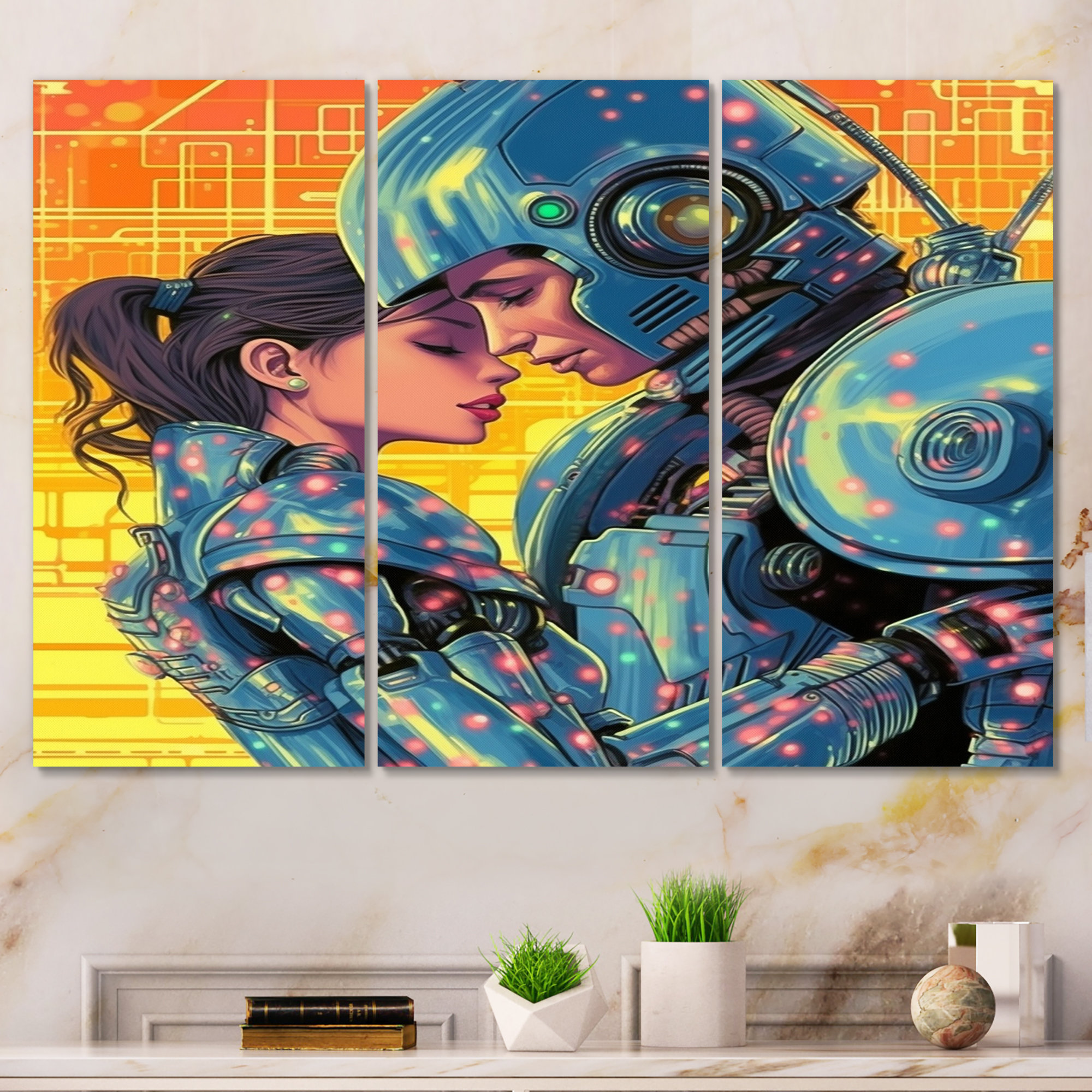 Design Art Gorgeous Robot Couple In Love II - Robot Canvas Wall Art Set ...