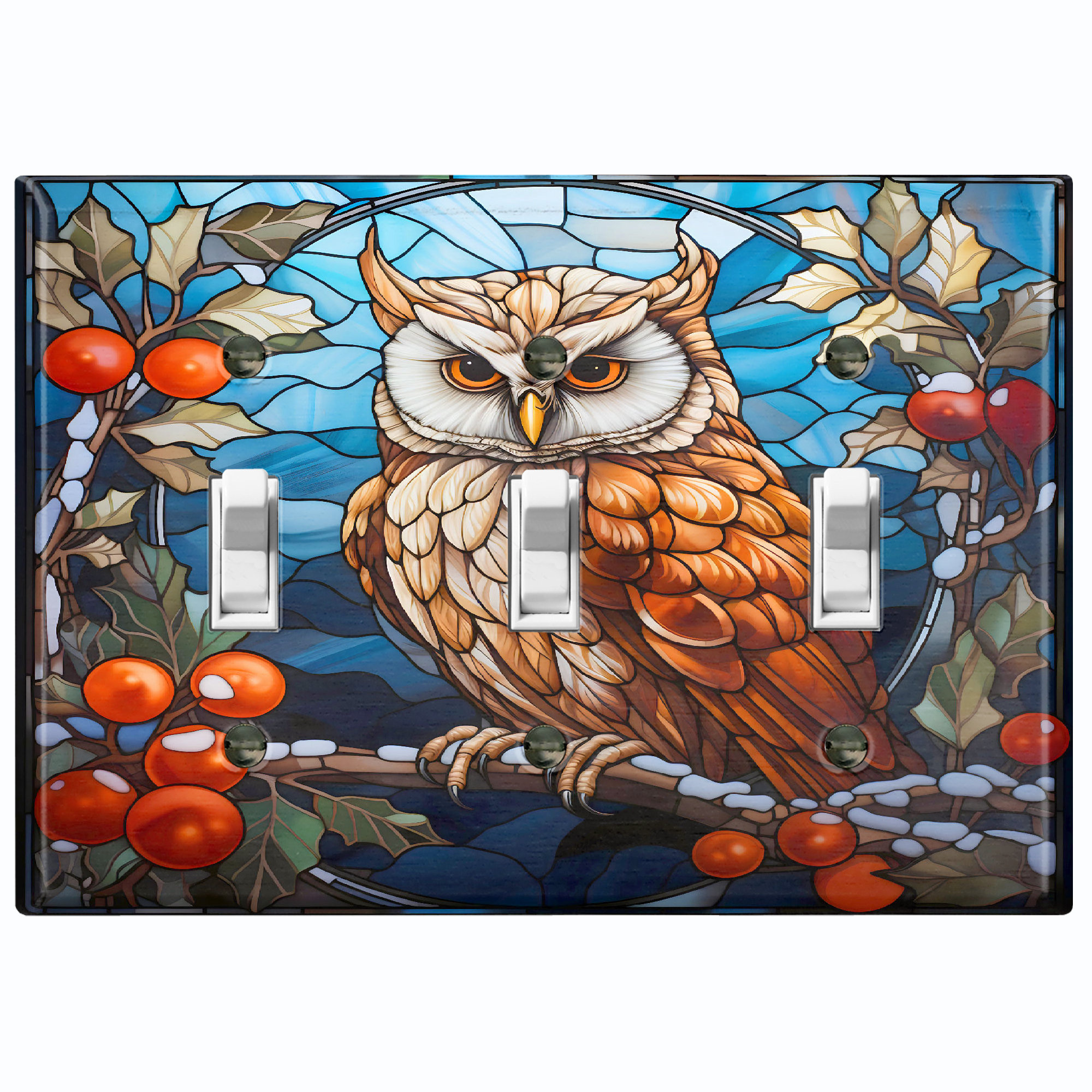 WorldAcc Metal Light Switch Plate Outlet Cover (Cute Owl Berry Leaves ...