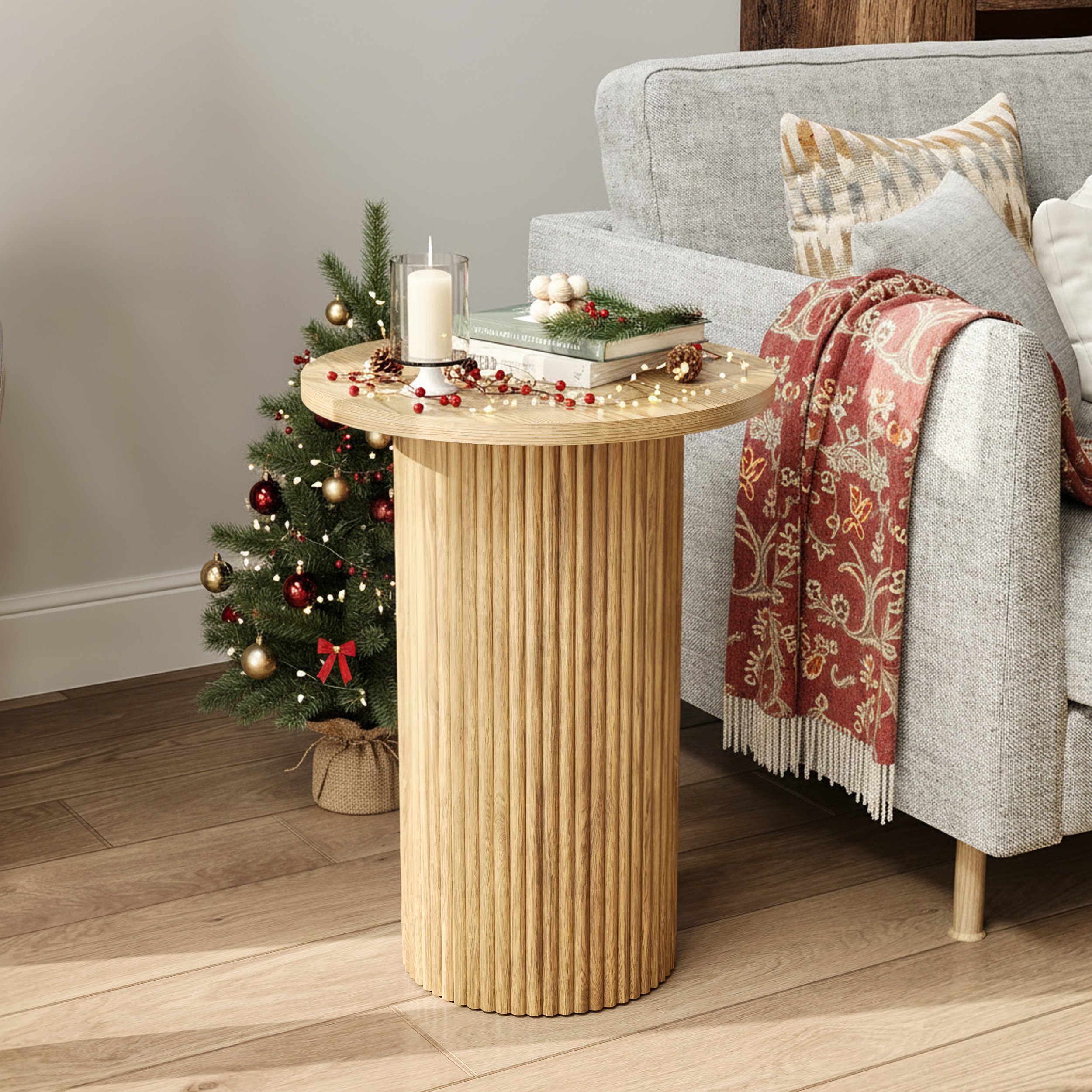 wood fluted side table