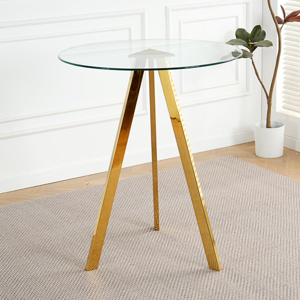 Everly Quinn Modern Kitchen Glass Dining Table ROUND Tempered Glass 31. ...