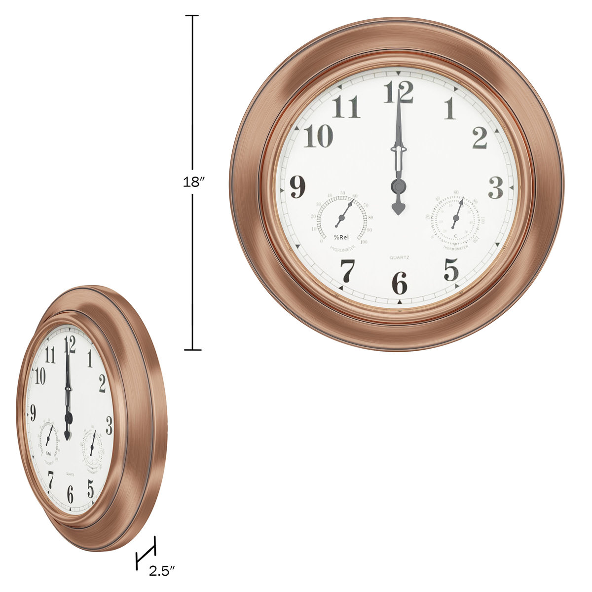 Pure Garden Indoor Outdoor Clock Thermometer Combo - 18-Inch Waterproof ...