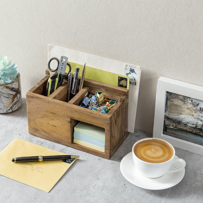 Millwood Pines Devontay Desk Supplies Pen Sticky Note Storage Organizer ...