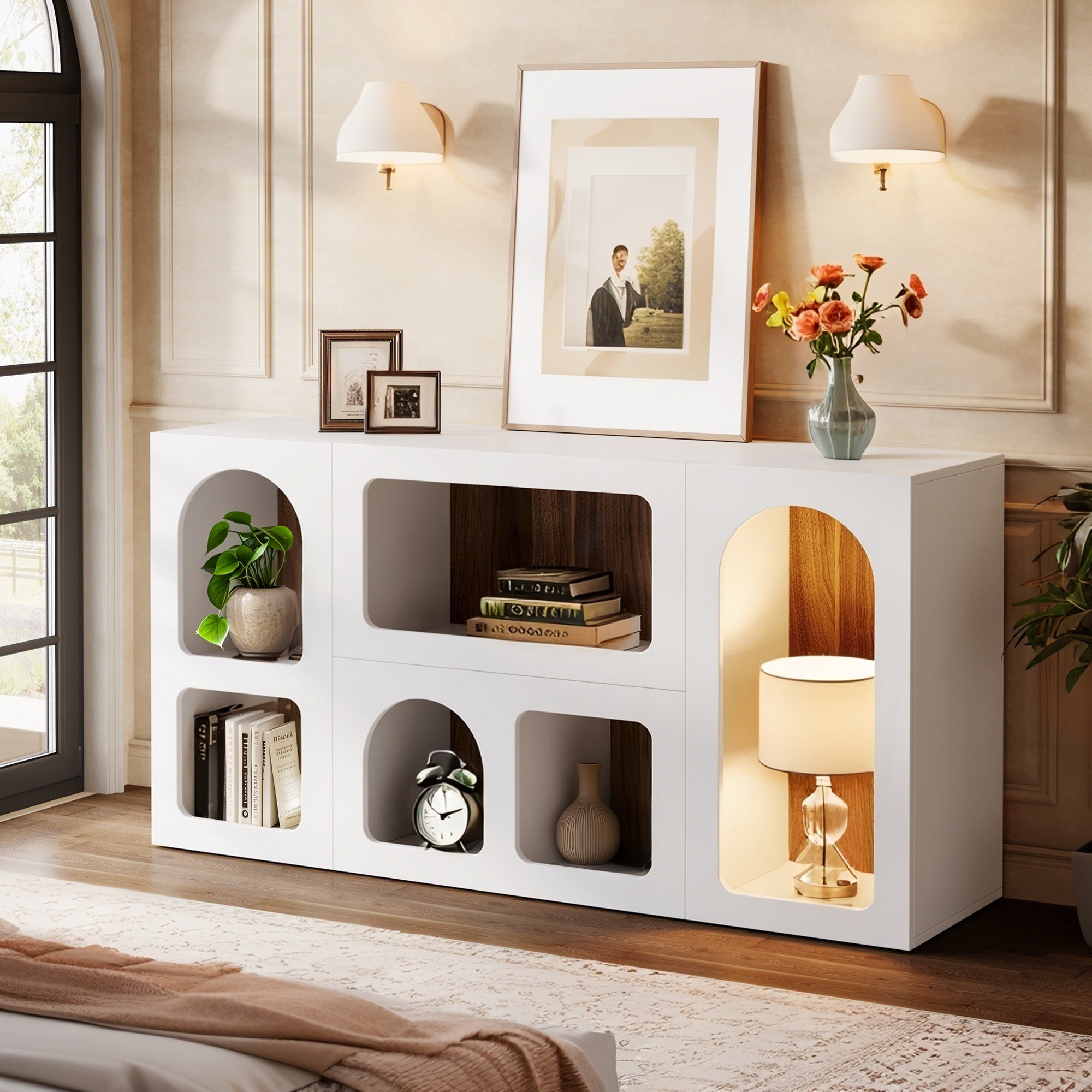 Wrought Studio™ 59" Console Table, Wooden Sofa Table Storage Organizer ...