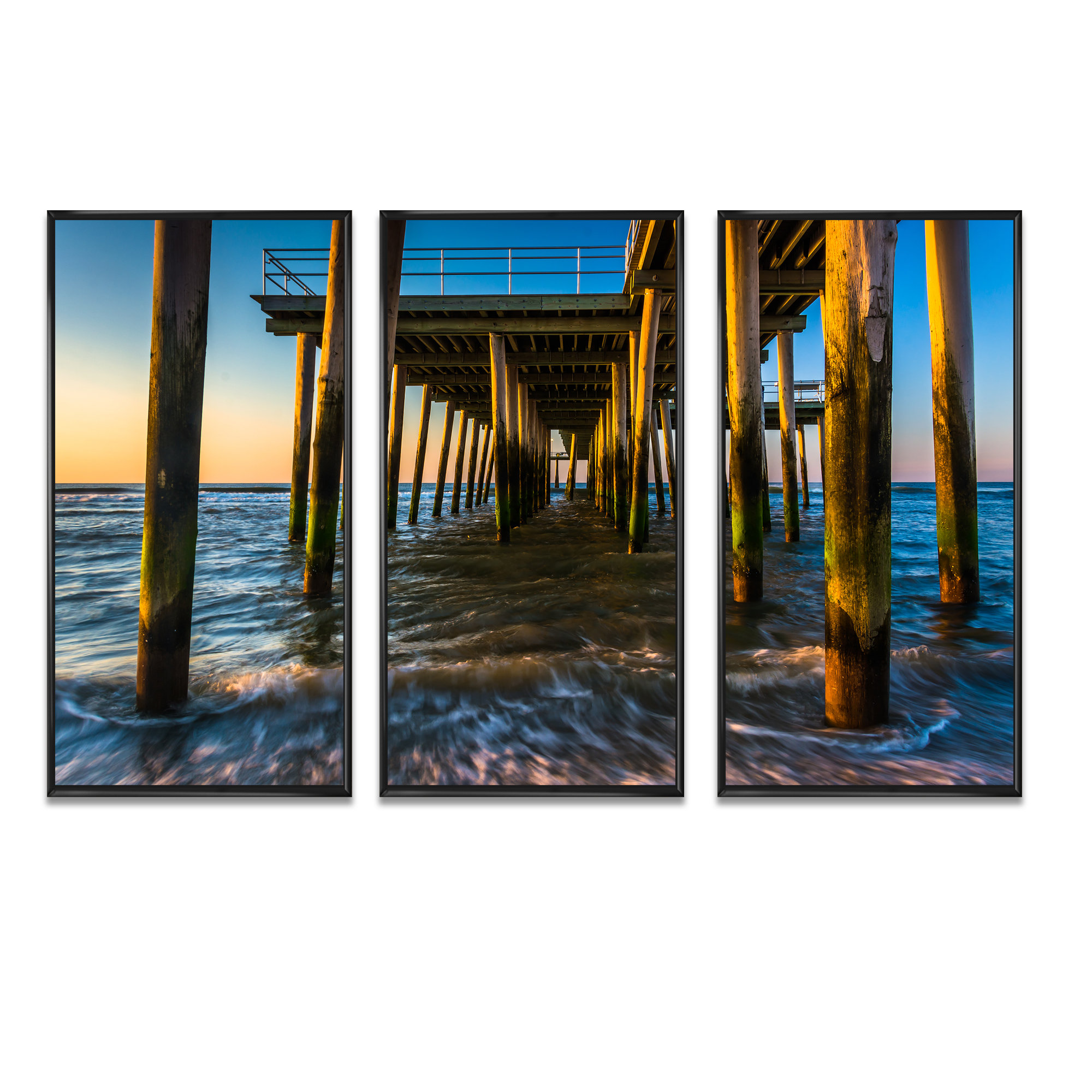 Highland Dunes Fishing Pier and Waves at Atlantic Sea - 3 Piece Floater ...