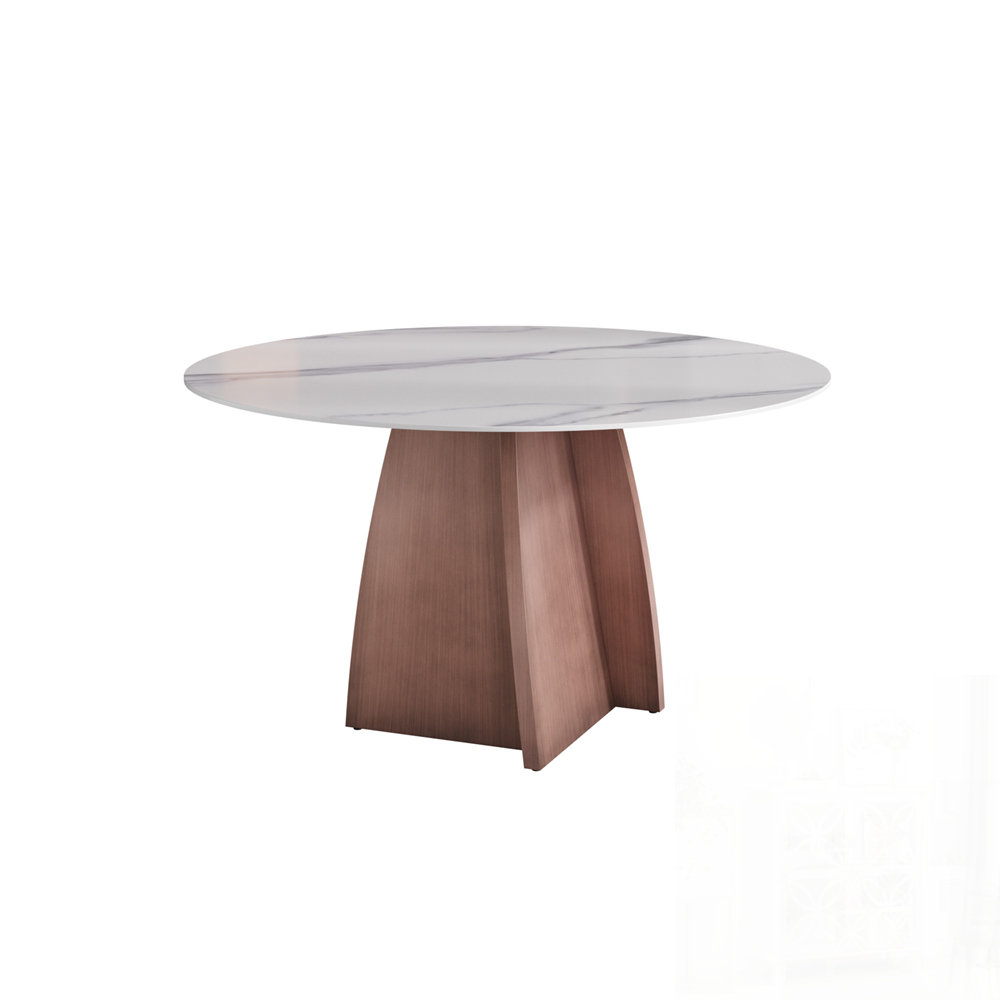 Orren Ellis Round Marble Dining Table with Iron Metal Base, Seats 8 ...