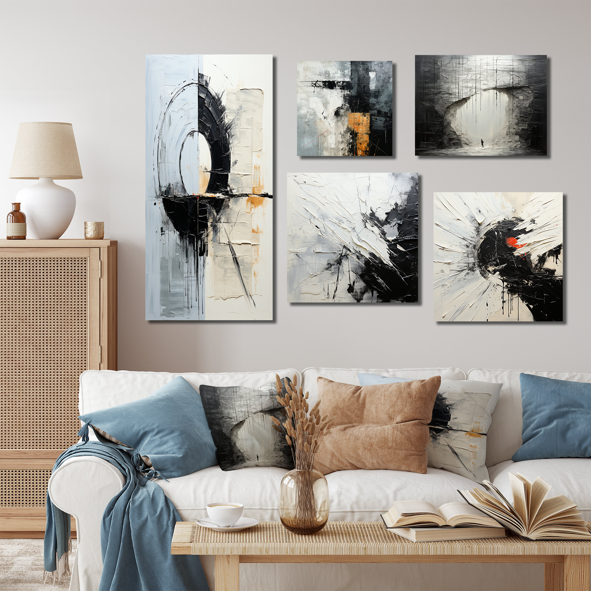 Ivy Bronx Geometric Grey And White Moon Eclipse - Abstract Painting ...