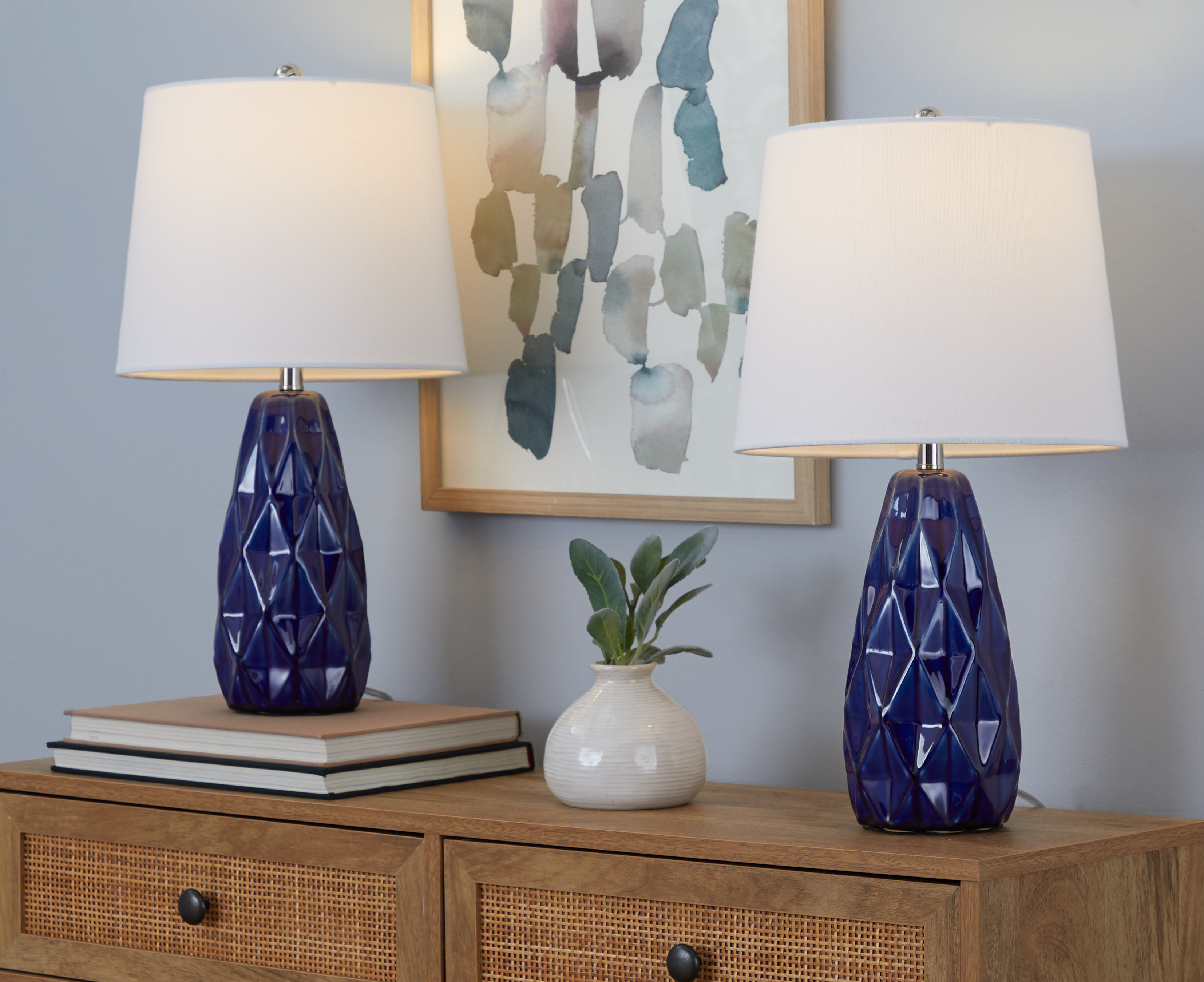 Ivy Bronx Manja 20" Ceramic Accent Lamp in Dark Blue Ceramic, Polished ...